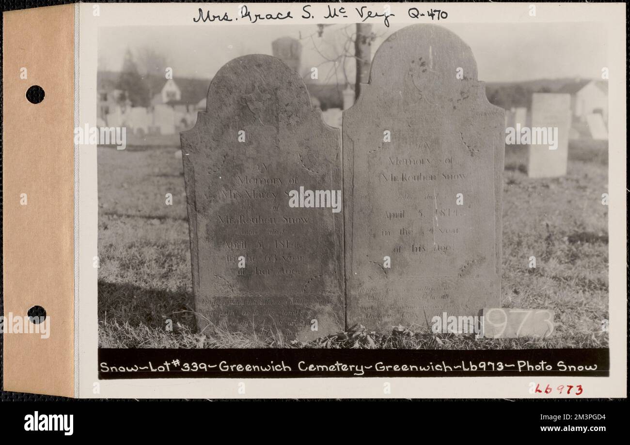 Reuben Snow, Greenwich Cemetery, Old section, lot 339, Greenwich Mass ...
