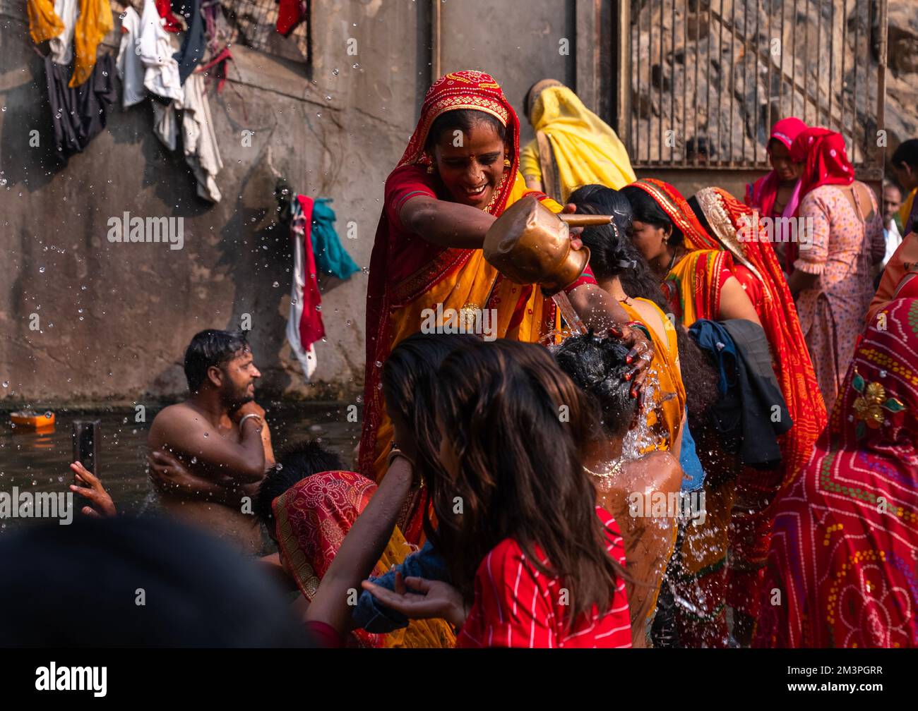 Indian pilgrims having a bath in Galtaji temple aka monkey temple ...