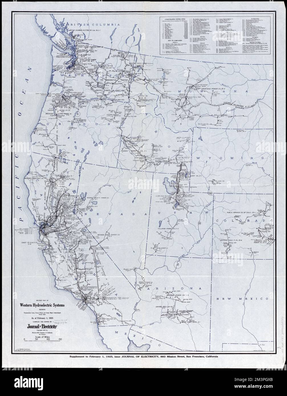 Revised map of western hydroelectric systems showing transmission lines ...