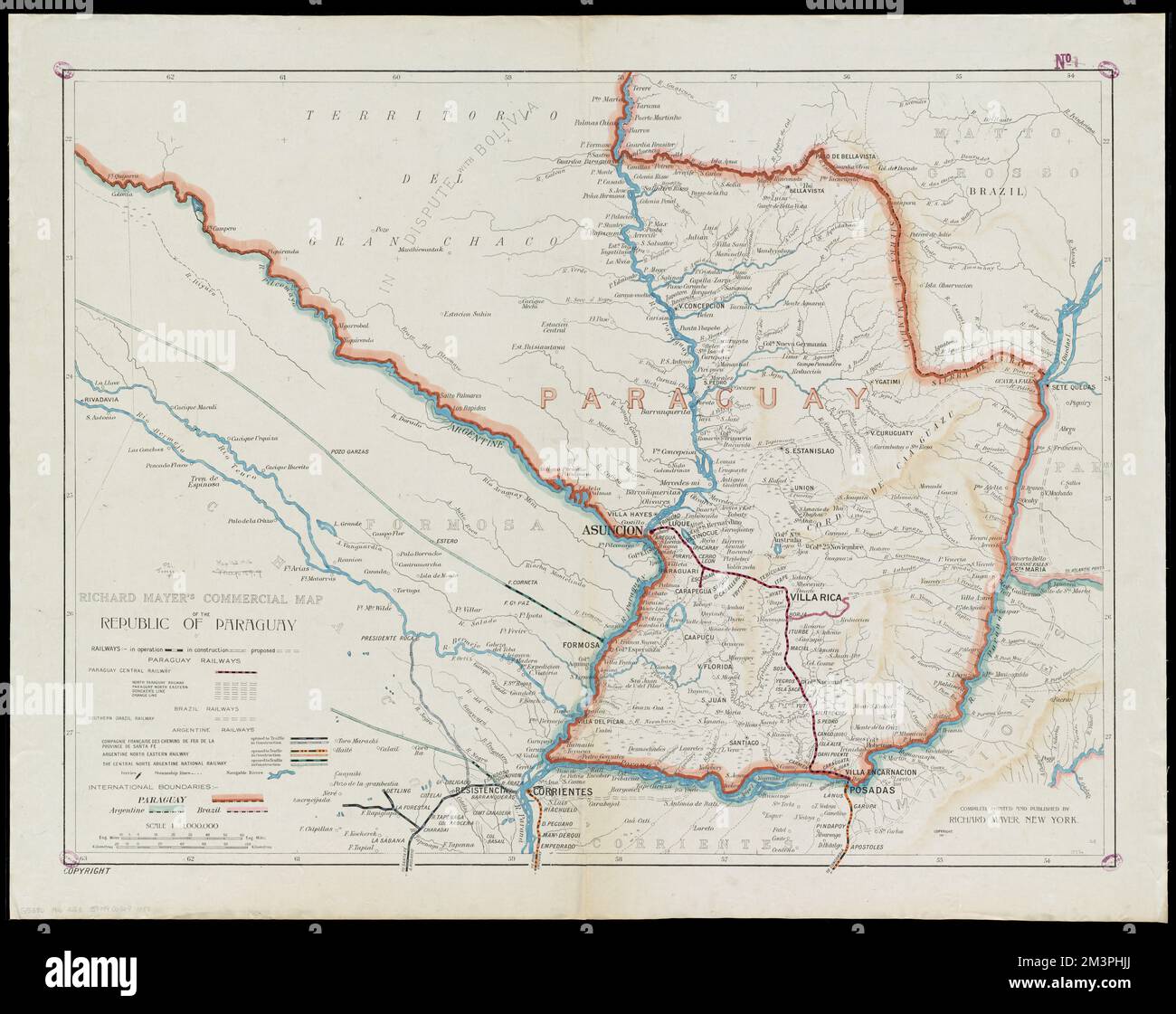 Richard Mayer's commercial map of the republic of Paraguay , Railroads, Paraguay, Maps ...