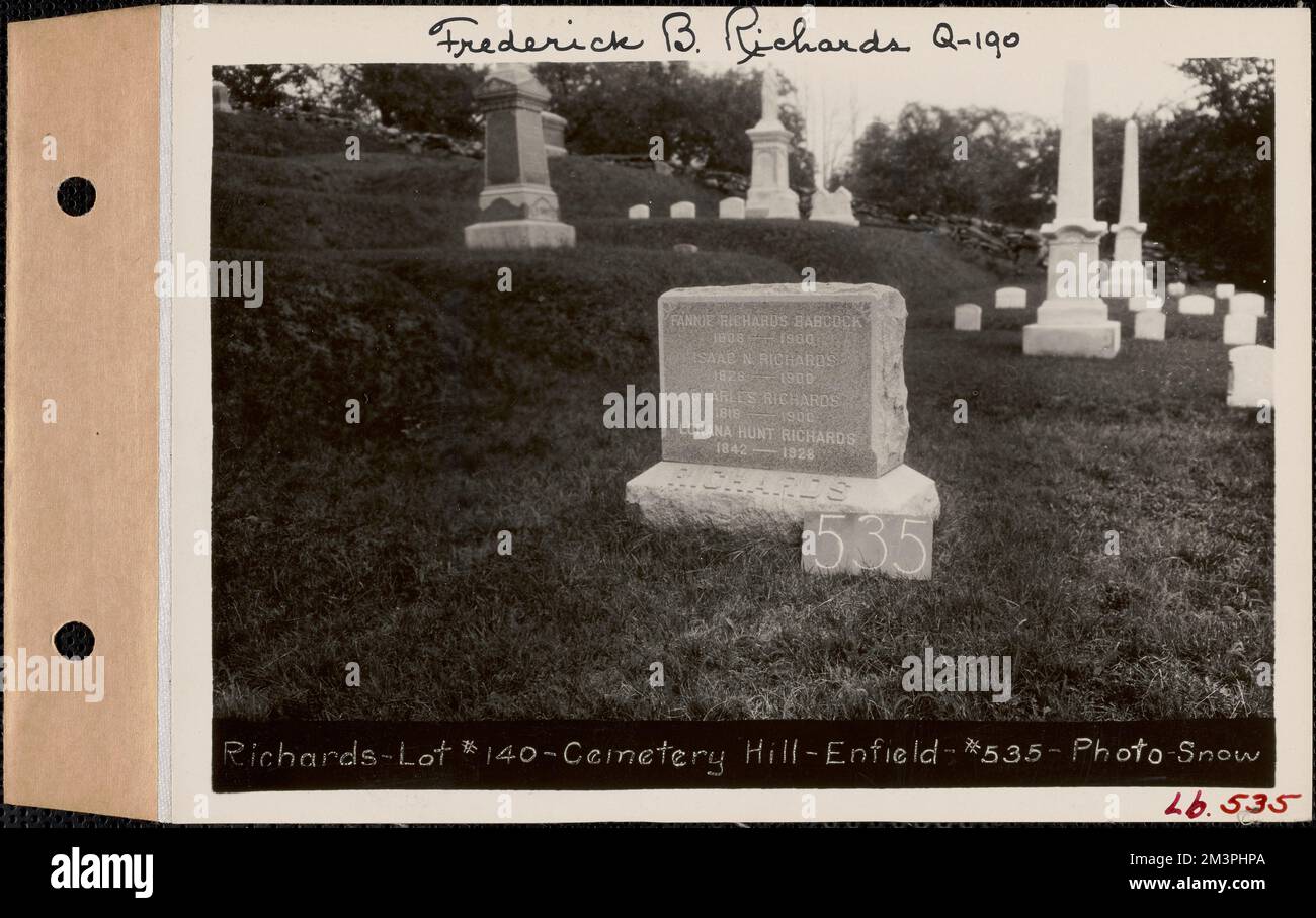 Richards, Cemetery Hill Cemetery, lot 140, Enfield, Mass., ca. 1930 ...