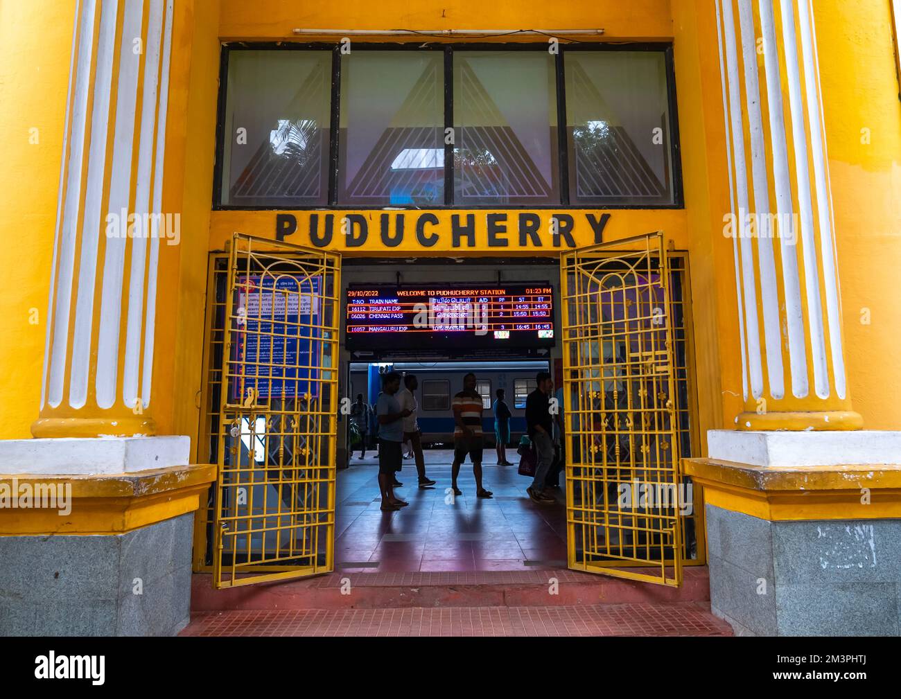 Train station entrance, Puducherry, Pondicherry, India Stock Photo - Alamy
