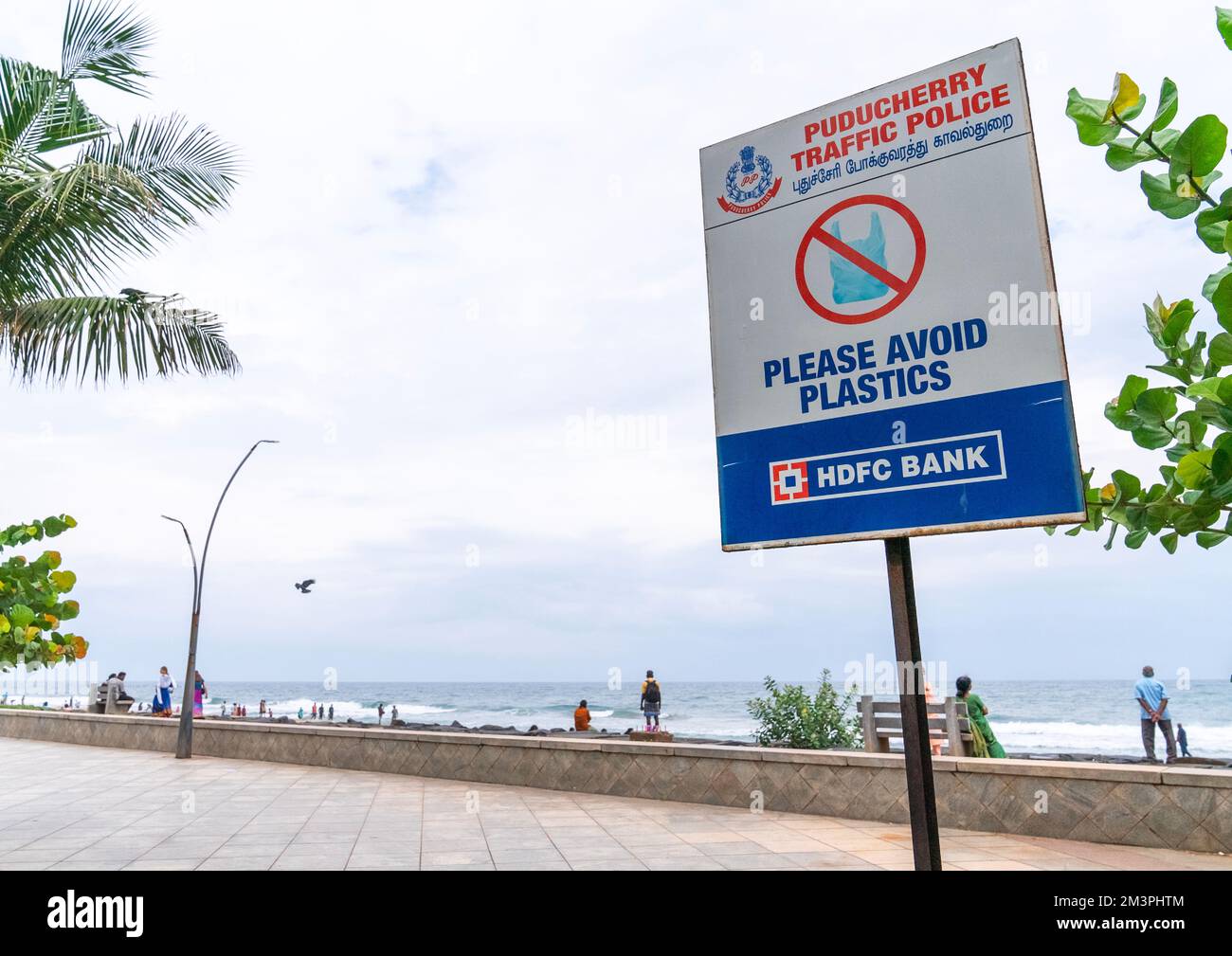 Avoid plastics sign on the beach, Pondicherry, Puducherry, India Stock ...