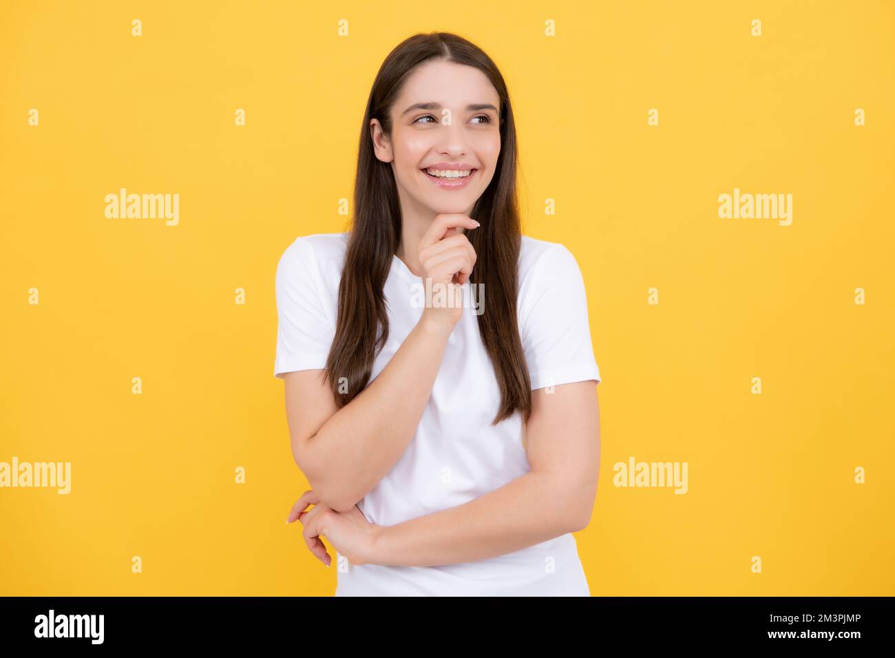 Happy smiling woman portrait. Attractive young pretty cheerful girl in ...