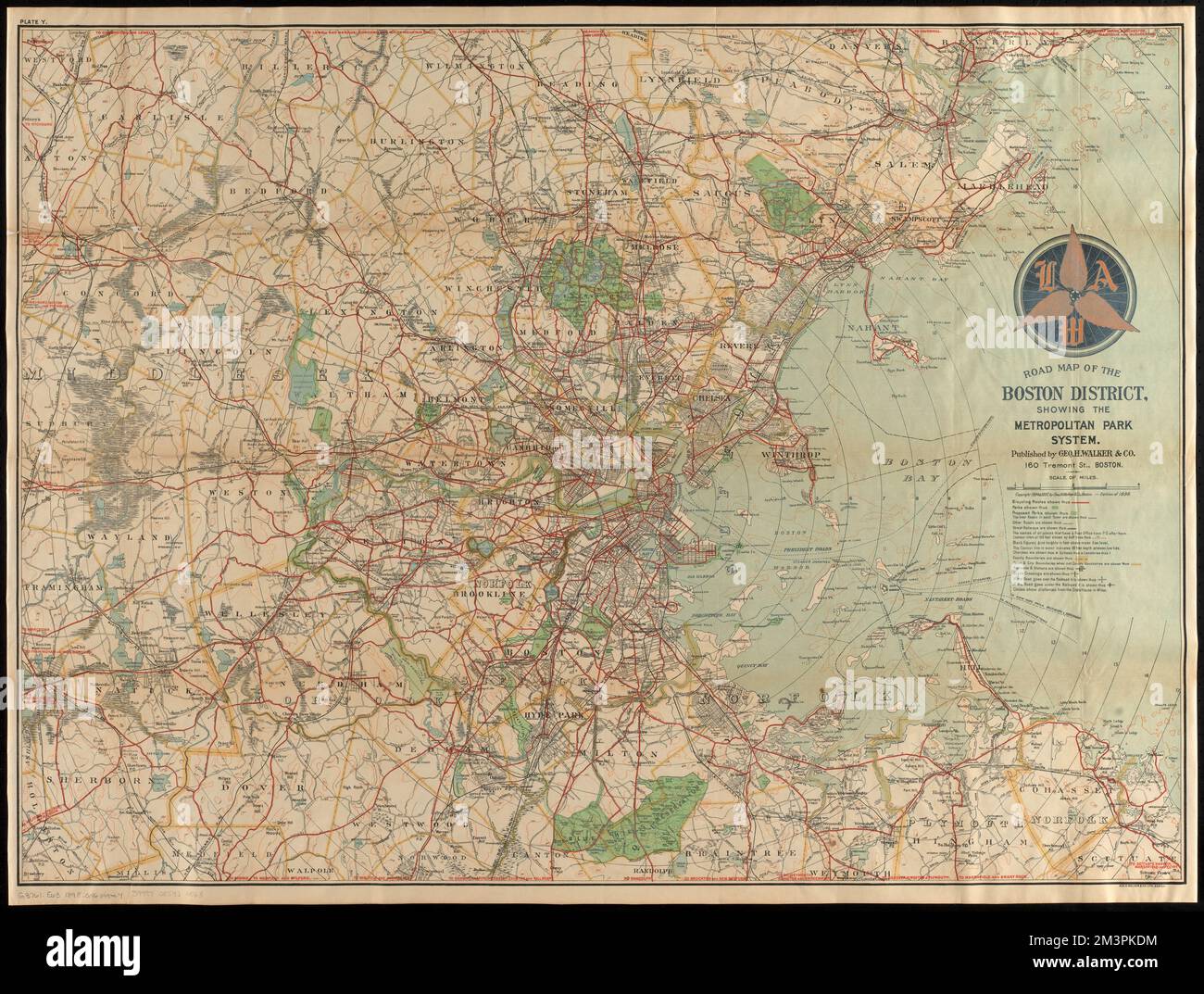 Road map of the Boston district showing the metropolitan park system ...