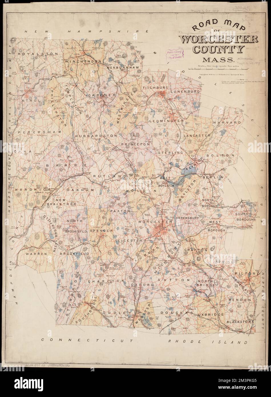 Road map of Worcester County, Mass , Roads, Massachusetts, Worcester ...