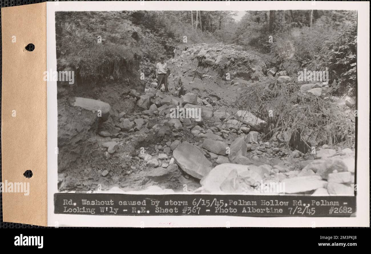 Road washout caused by storm June 15, 1945, Pelham Hollow Road, looking ...