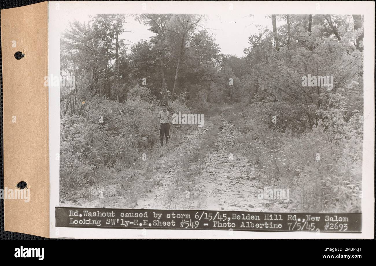 Road washout caused by storm June 15, 1945, Belden Hill Road, looking ...