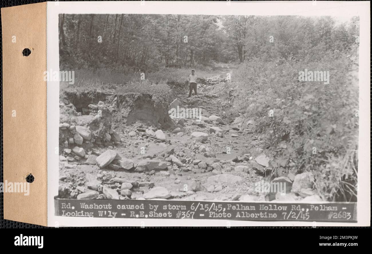 Road washout caused by storm June 15, 1945, Pelham Hollow Road, looking ...