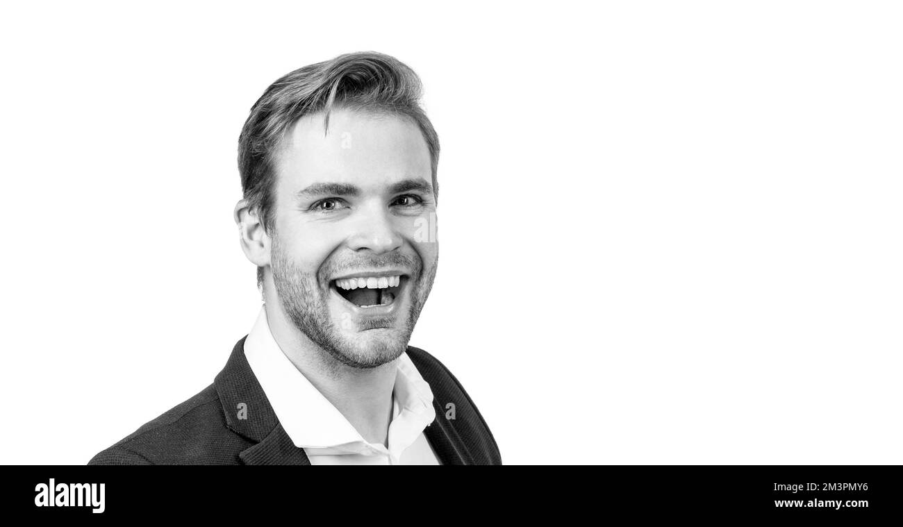 He who wears a smile. Portrait of happy guy. Professional guy smile ...