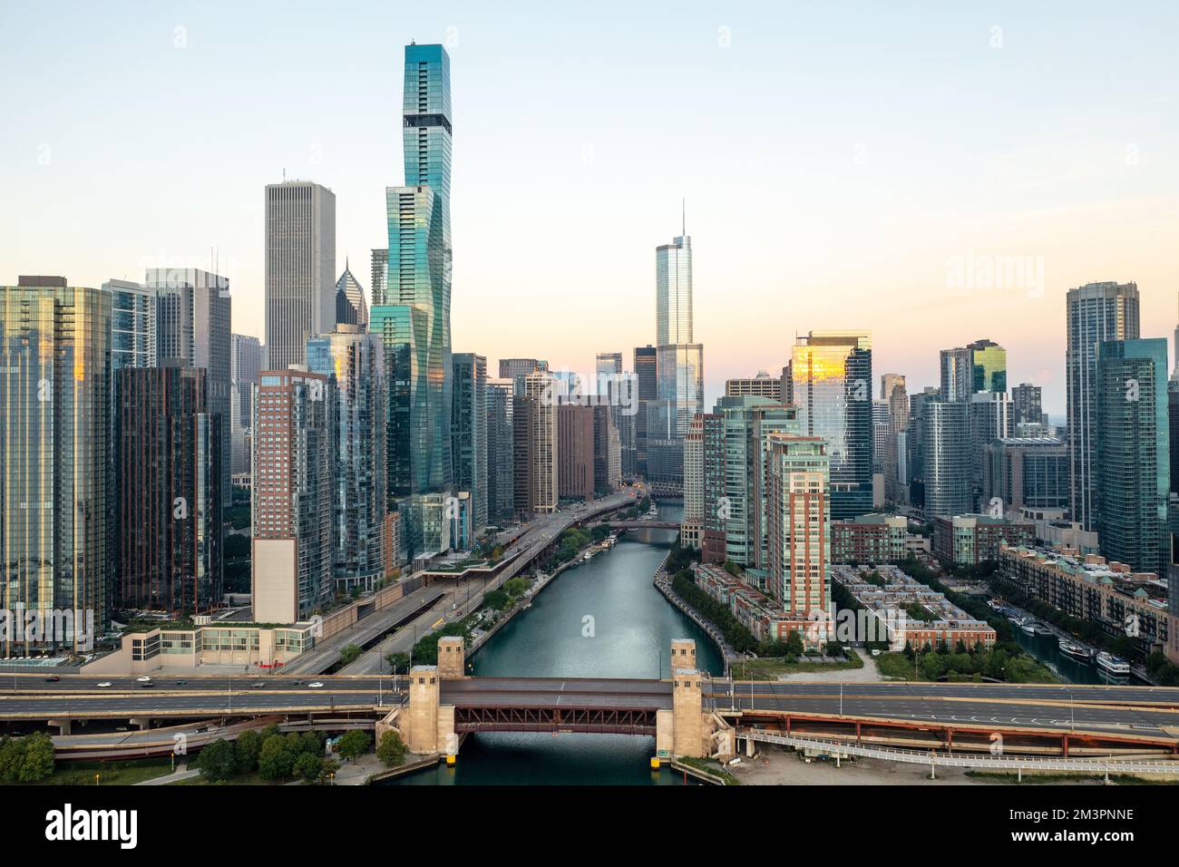 An aerial view of the modern buildings in Navy Pier Stock Photo - Alamy