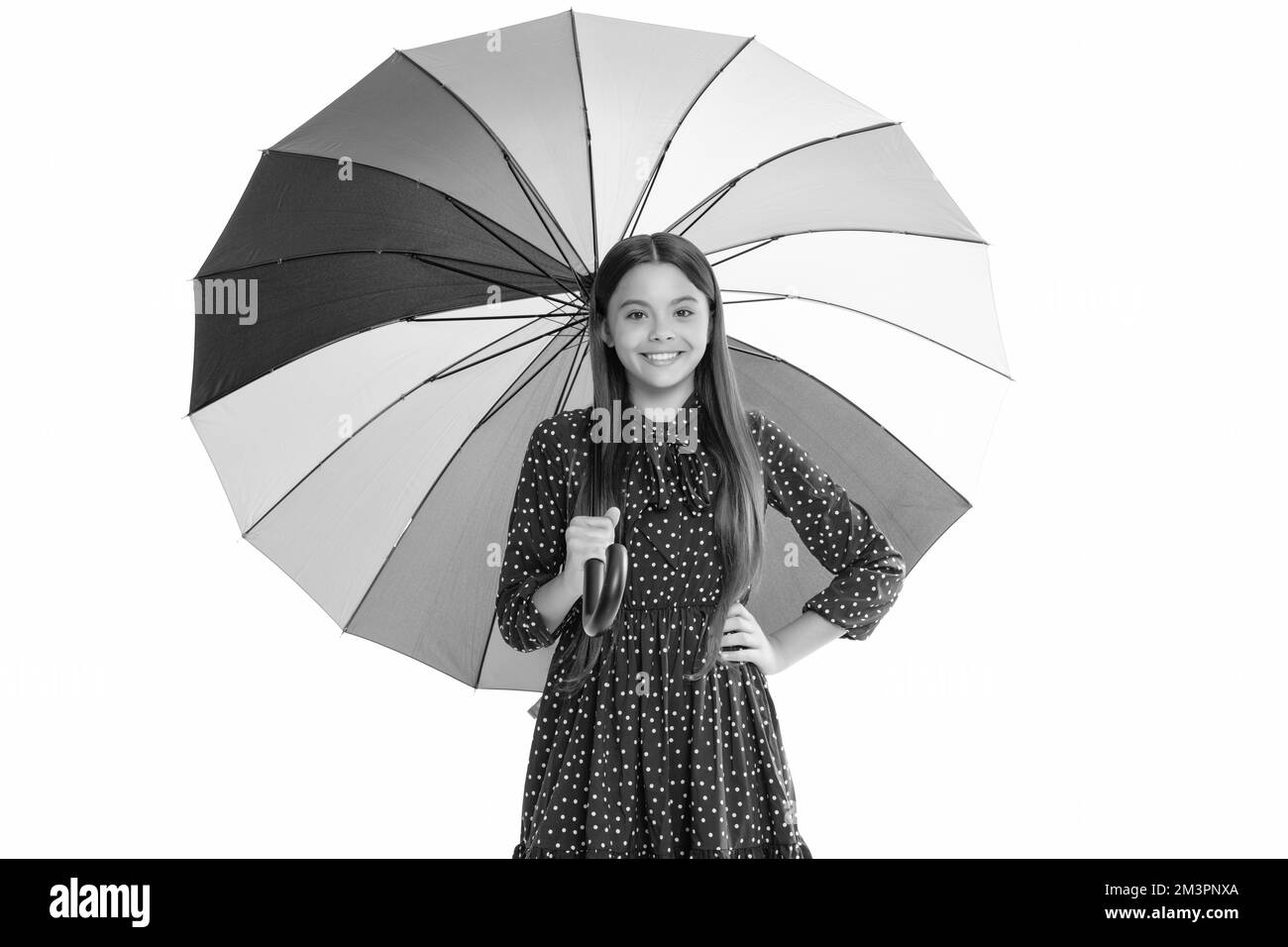 happy teen girl under bright color umbrella in fall season isolated on ...