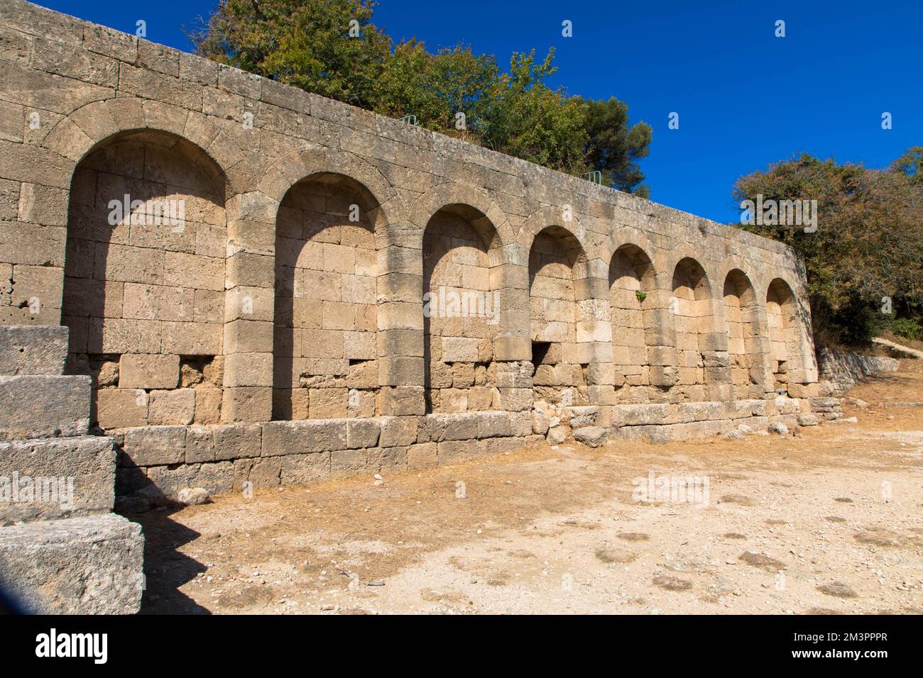 Ruins of the ancient theater in the Acropolis of Rhodes. Rhodes island ...