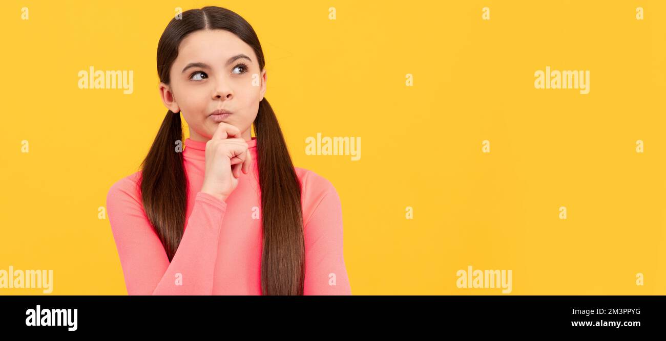 portrait of thinking child. express human emotions. making important ...