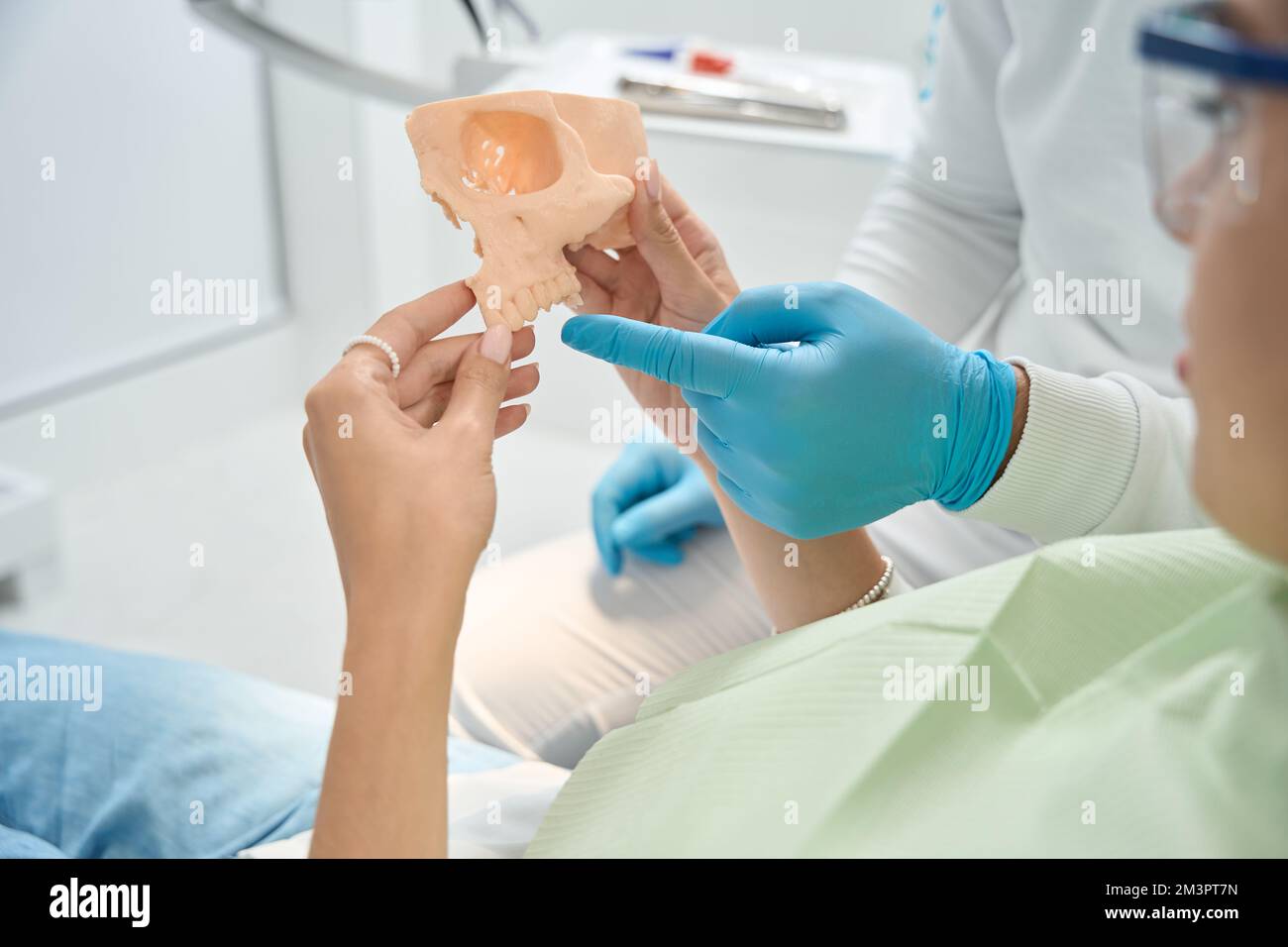 Stomatologist explaining structure of upper jawbone to client Stock ...