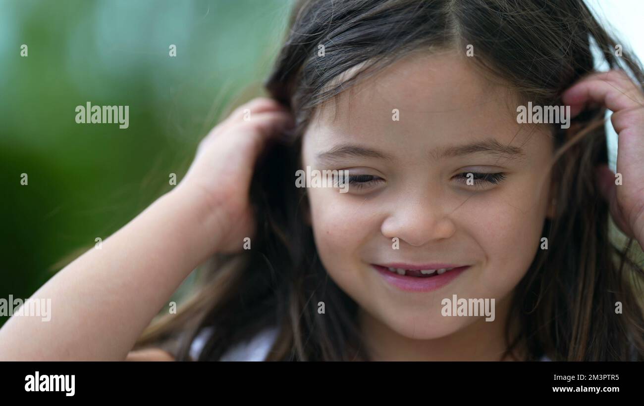 Adorable small girl portrait face with milk teeth missing smiling child ...