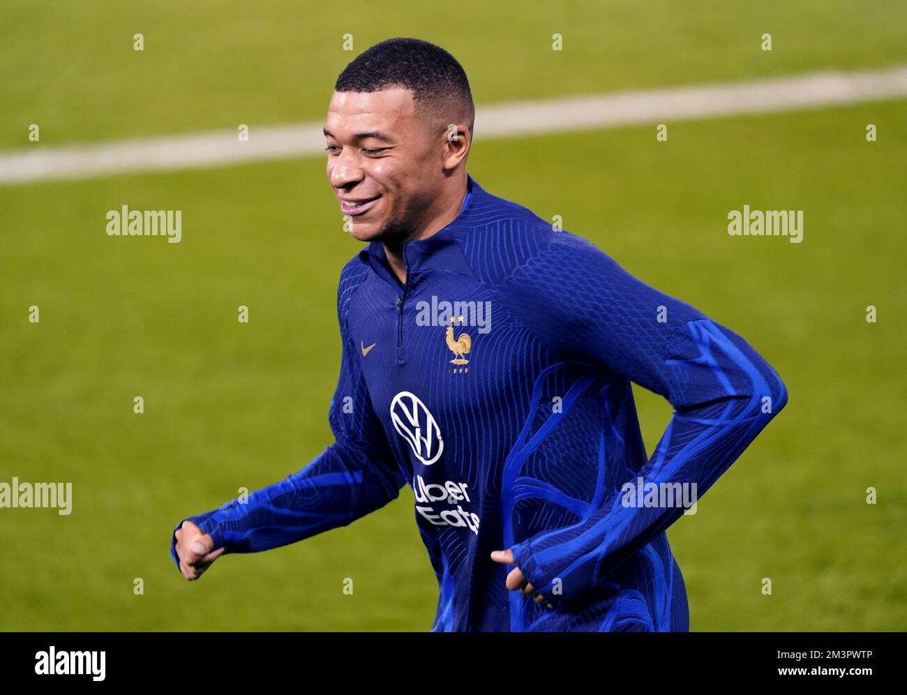 France's Kylian Mbappe during a press conference at Al Sadd SC Stadium ...