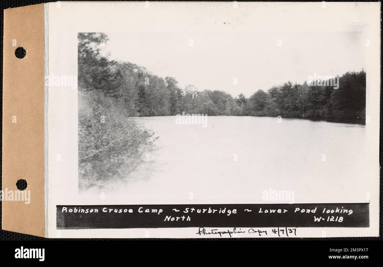 Robinson Crusoe Camp, lower pond looking north, Sturbridge, Mass., Apr ...