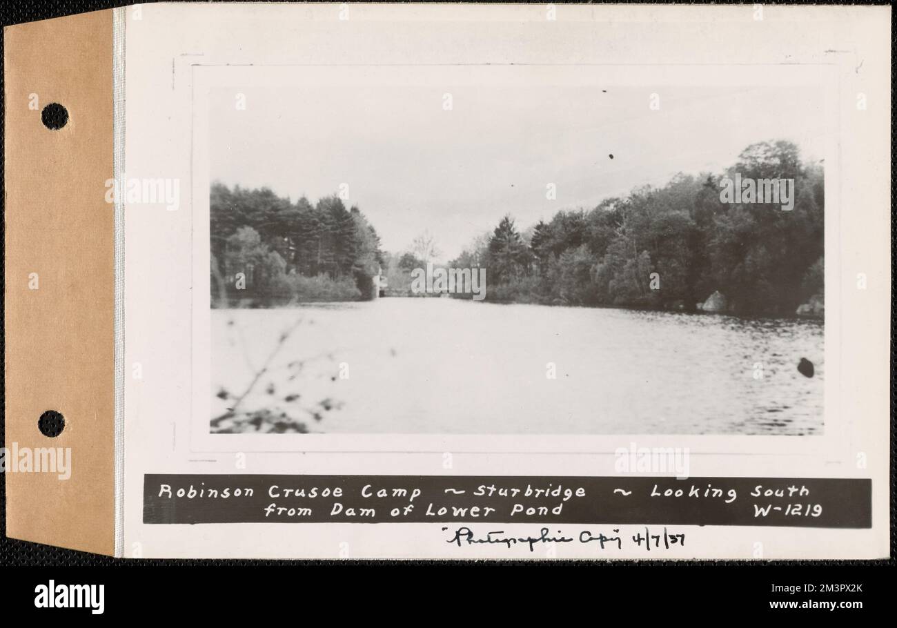 Robinson Crusoe Camp, looking south from dam of lower pond, Sturbridge ...