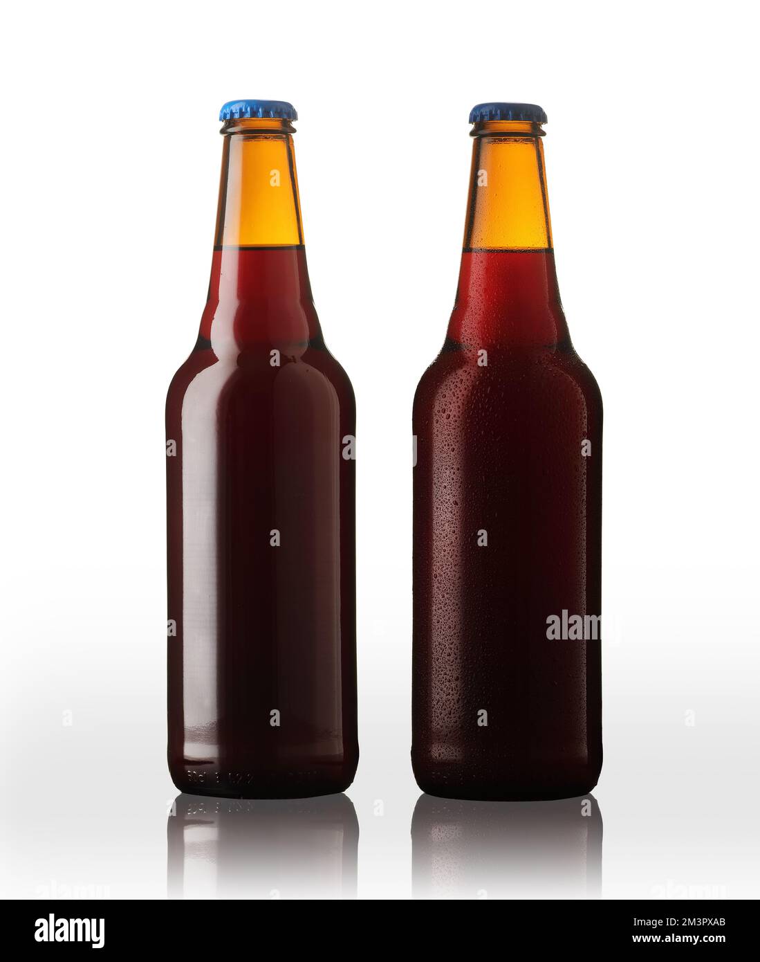 two bottles of cherry beer side by side on a white background Stock ...