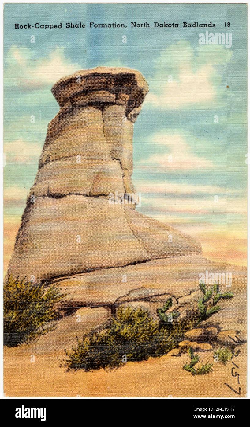 Rock-Capped shale formation, North Dakota Badlands , Tichnor Brothers ...