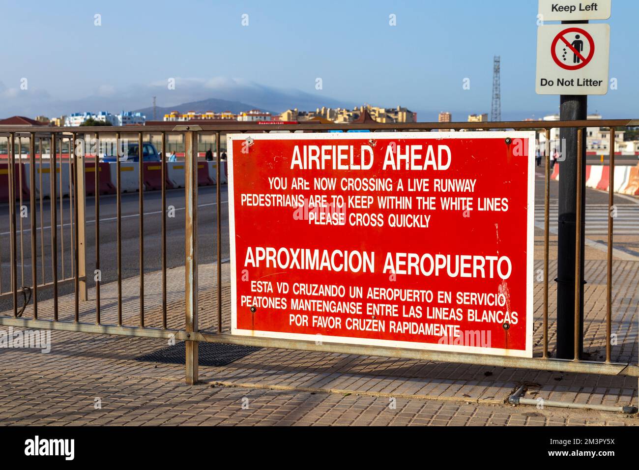 Gate to Gibraltar International Airport runway crossing for pedestrians ...