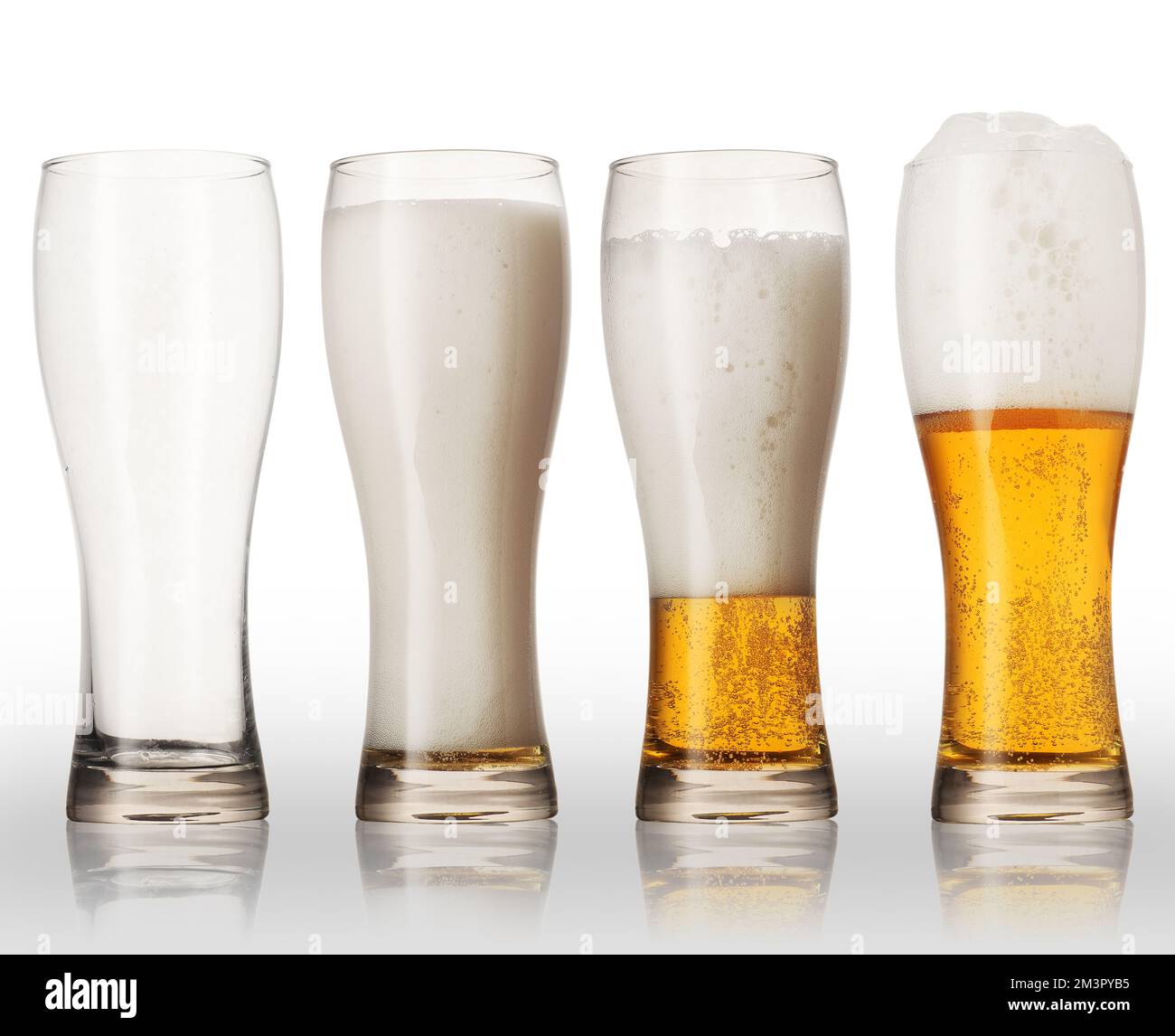 four mugs of beer on a white background Stock Photo - Alamy