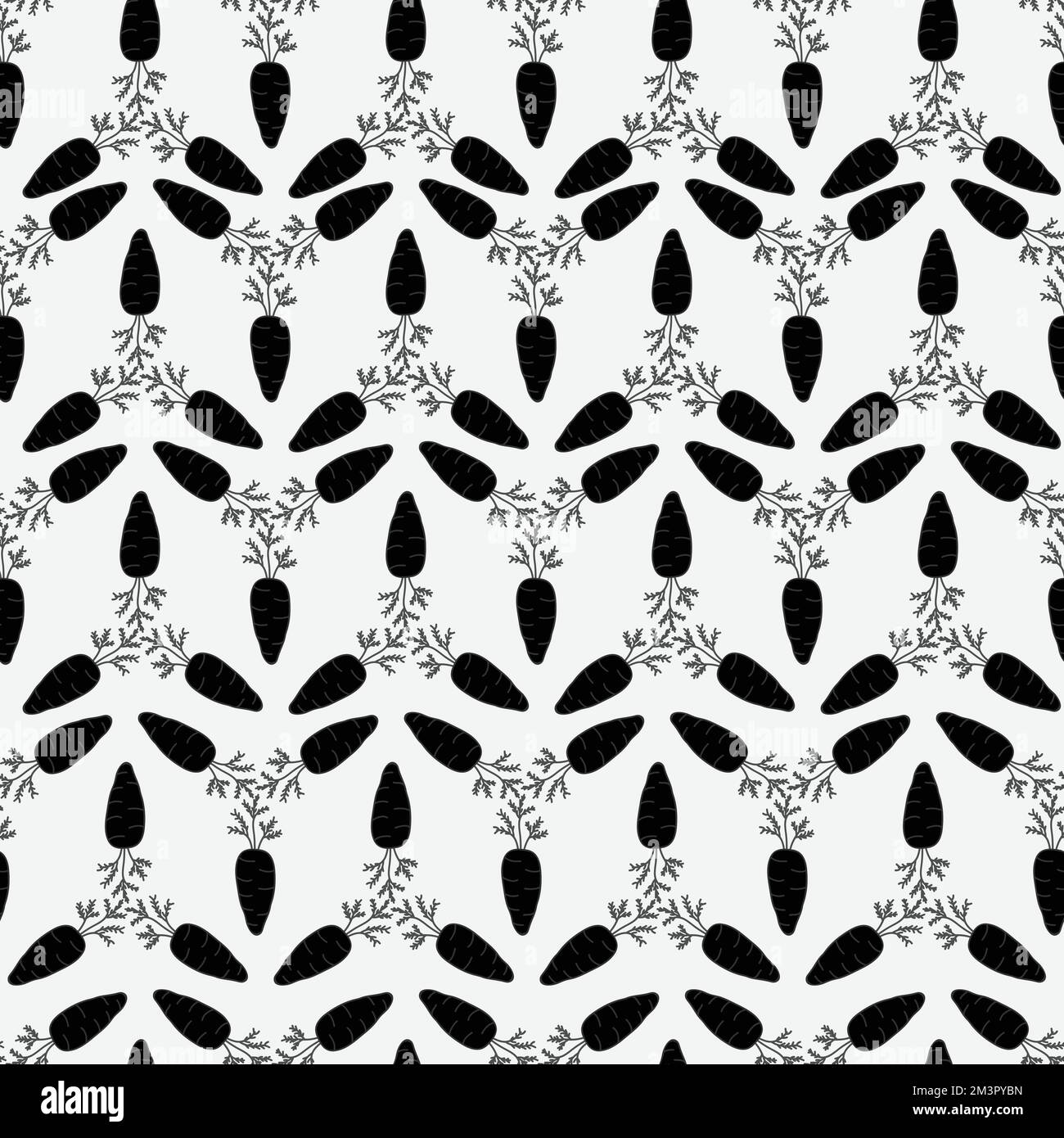 Black and white carrot silhouettes seamless pattern. Simple repeat ...