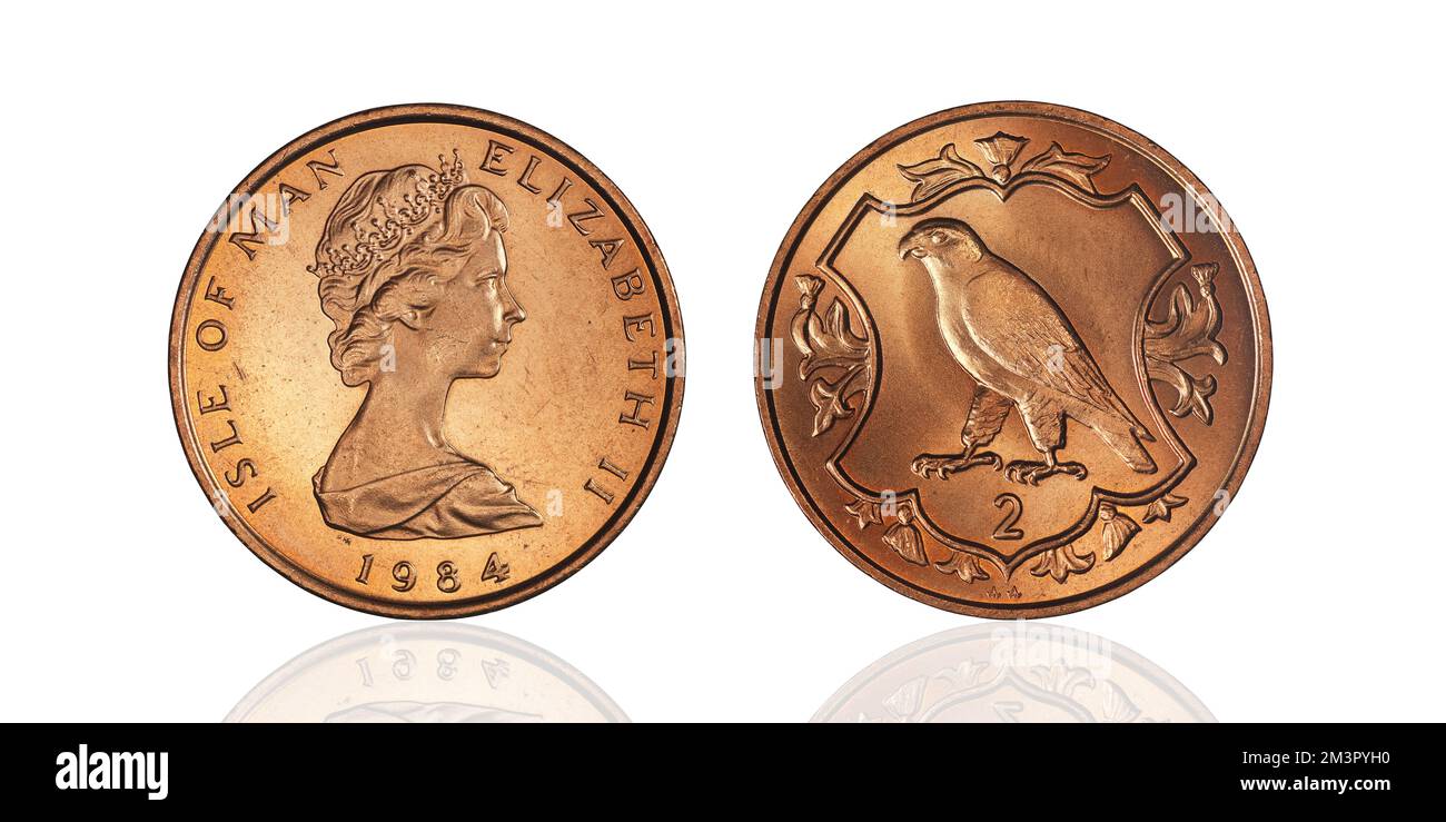 The Isle of Man 2 pence, 1984 on white Stock Photo - Alamy