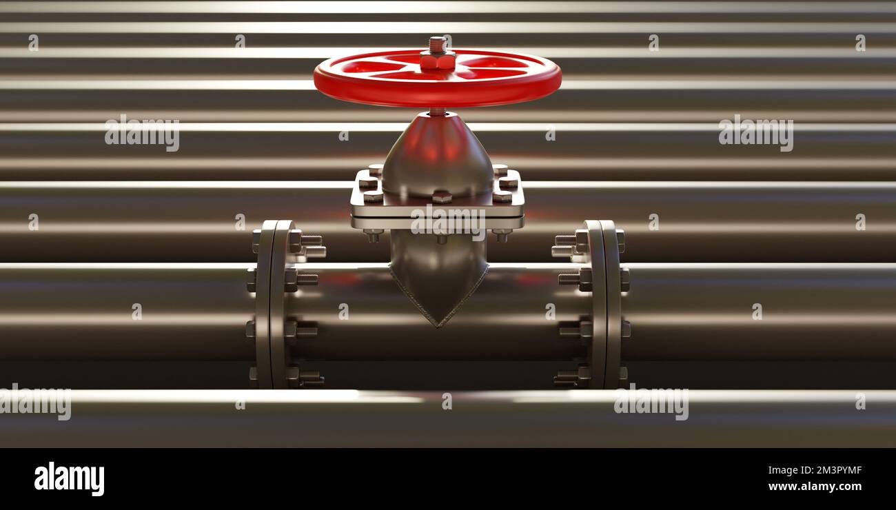 Pipe and valve, pipeline faucet for natural gas, close up view ...