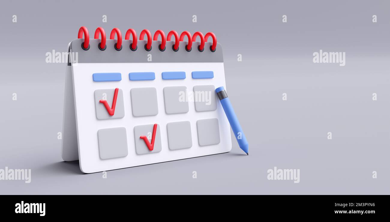 Calendar, task check list. Table organizer and pencil, checkmarks, copy ...