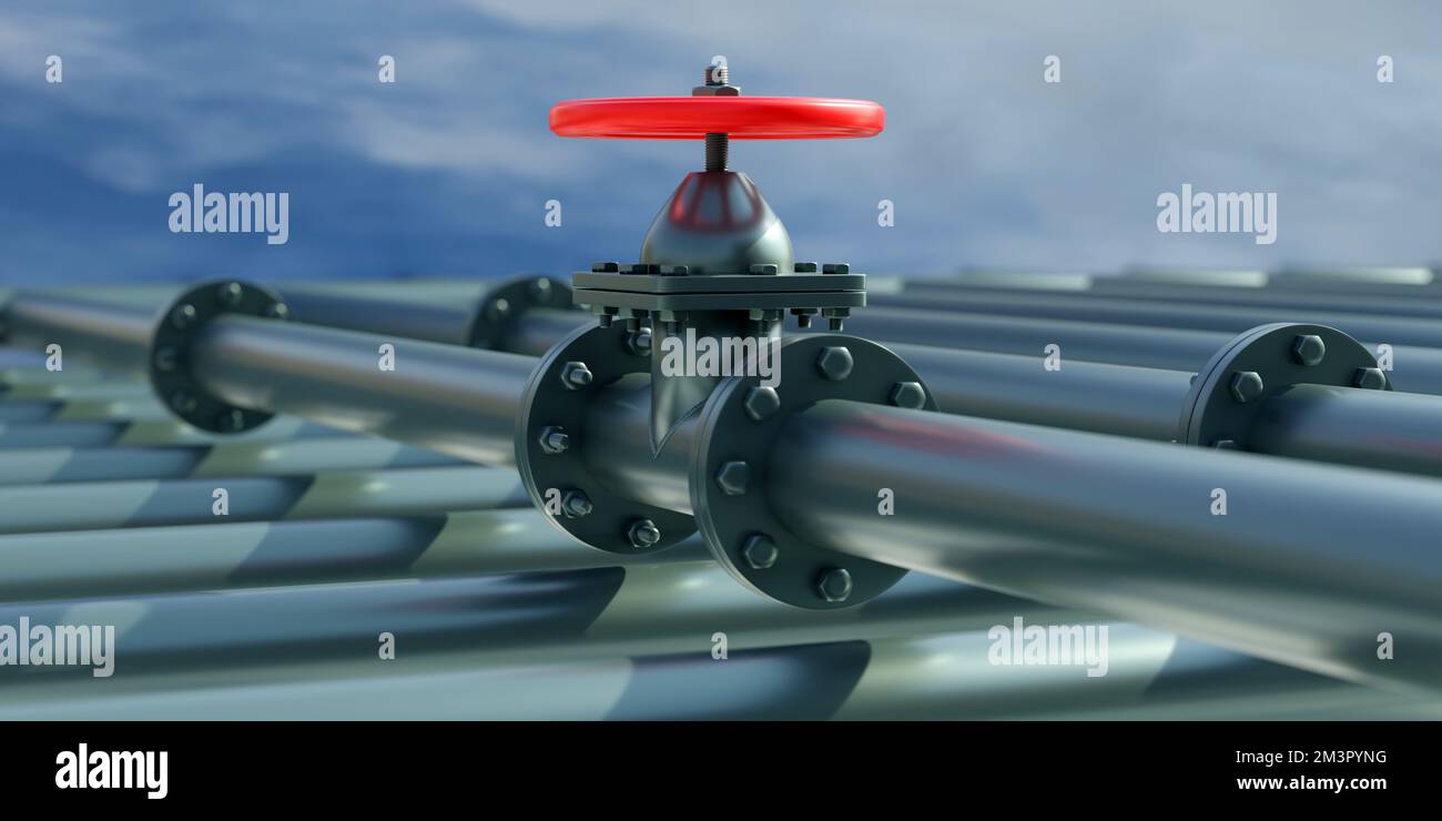 Pipe and valve, pipeline faucet for natural gas, close up view ...