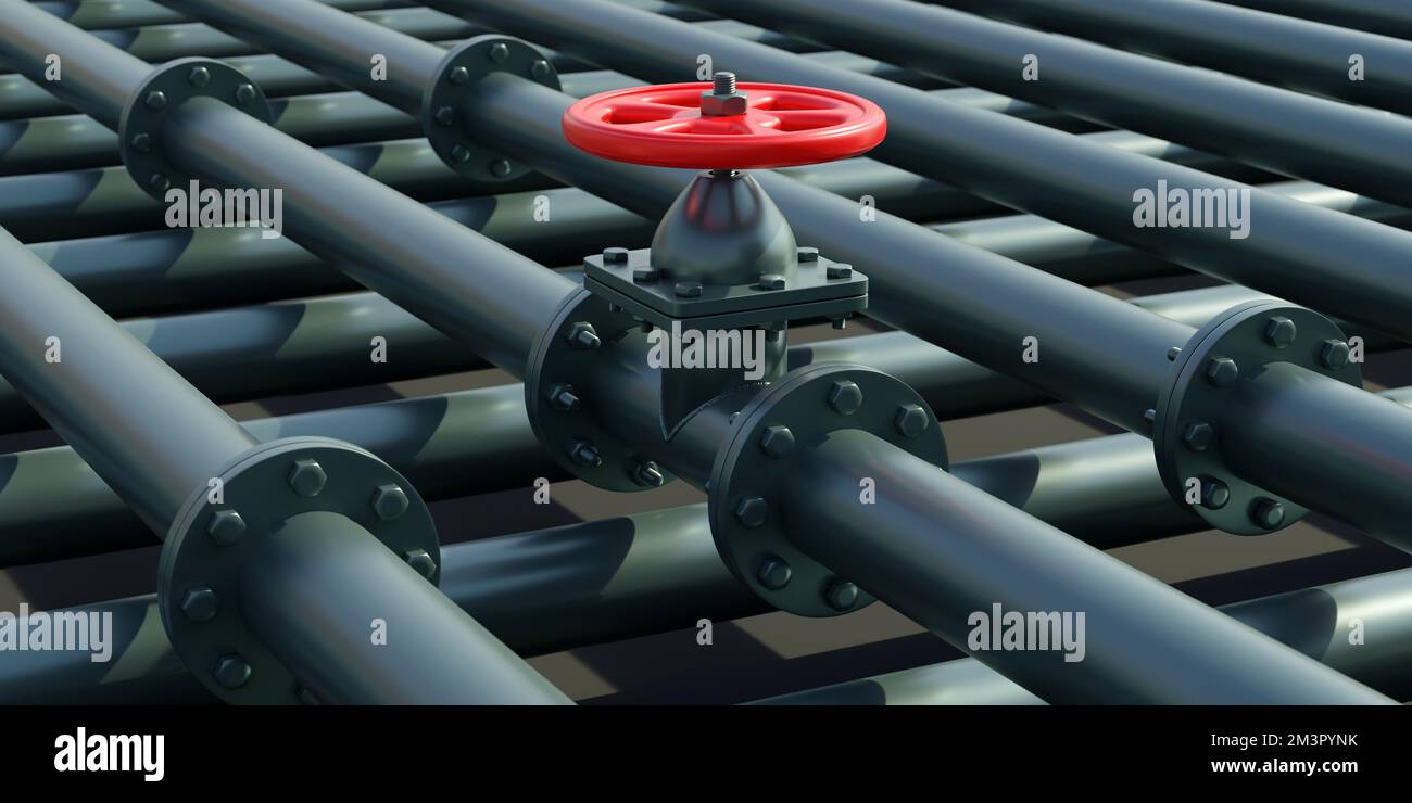 Pipeline faucet, pipe and valve for natural gas, close up view ...