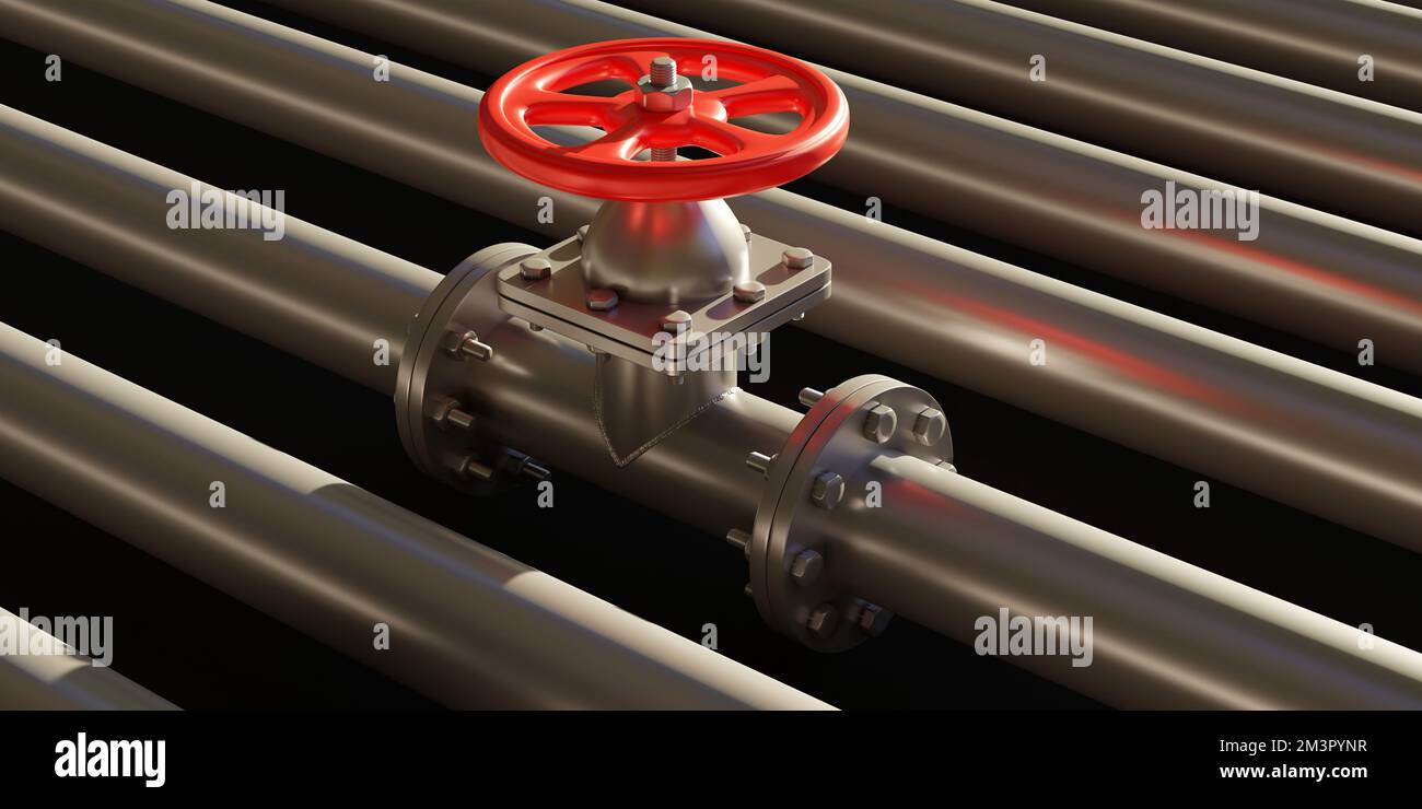 Pipeline faucet, pipe and valve for natural gas, close up view ...