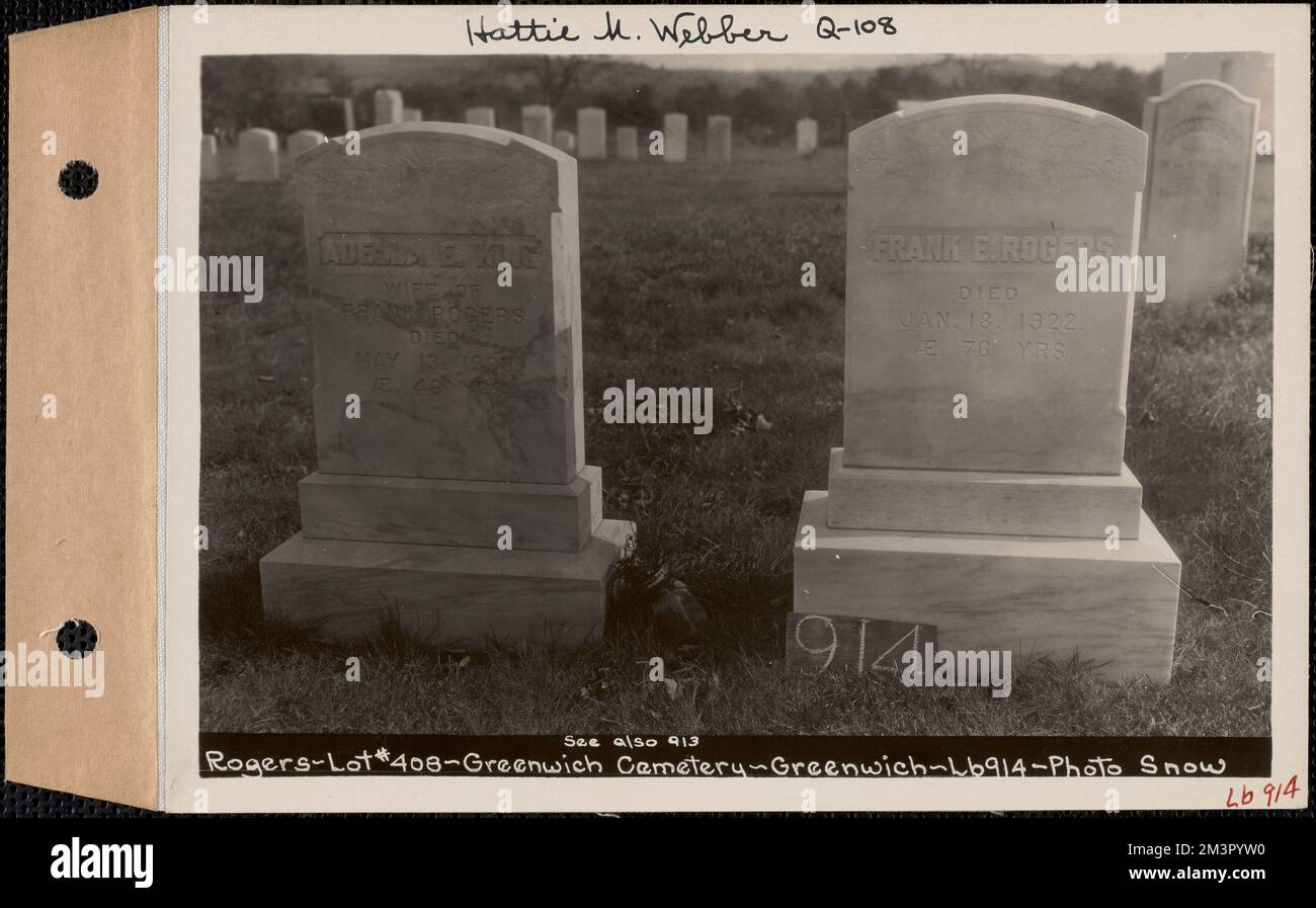 Rogers, Greenwich Cemetery, Old section, lot 408, Greenwich, Mass., ca. 1930-1931 : Hattie M ...
