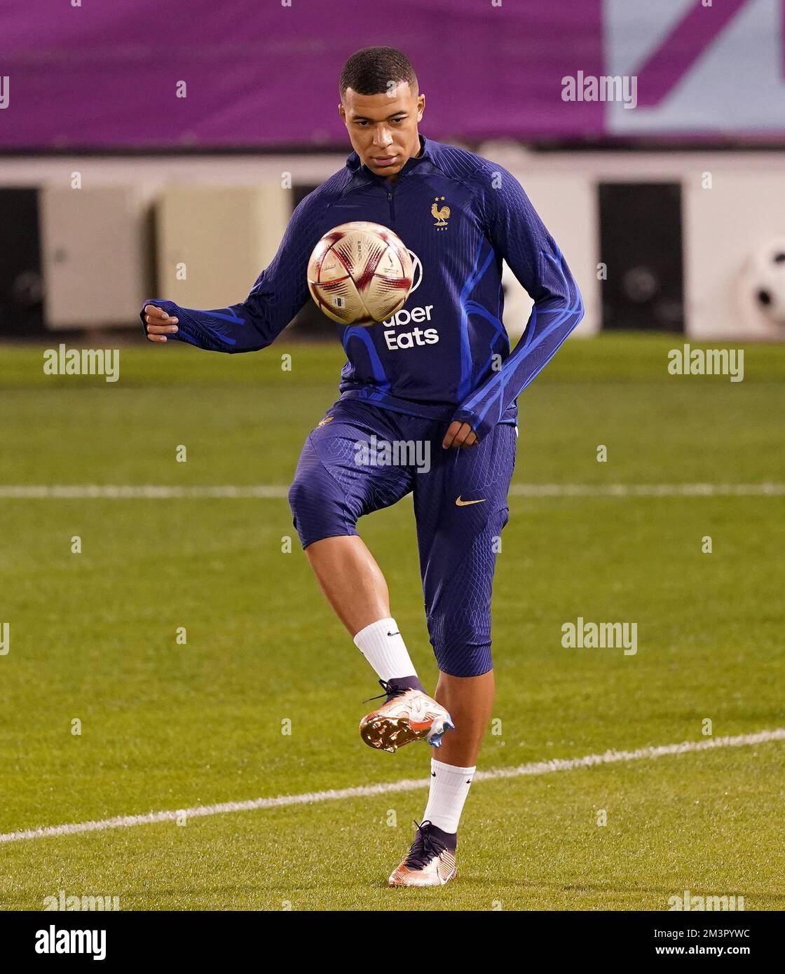 France's Kylian Mbappe during a training session at Al Sadd SC Stadium ...