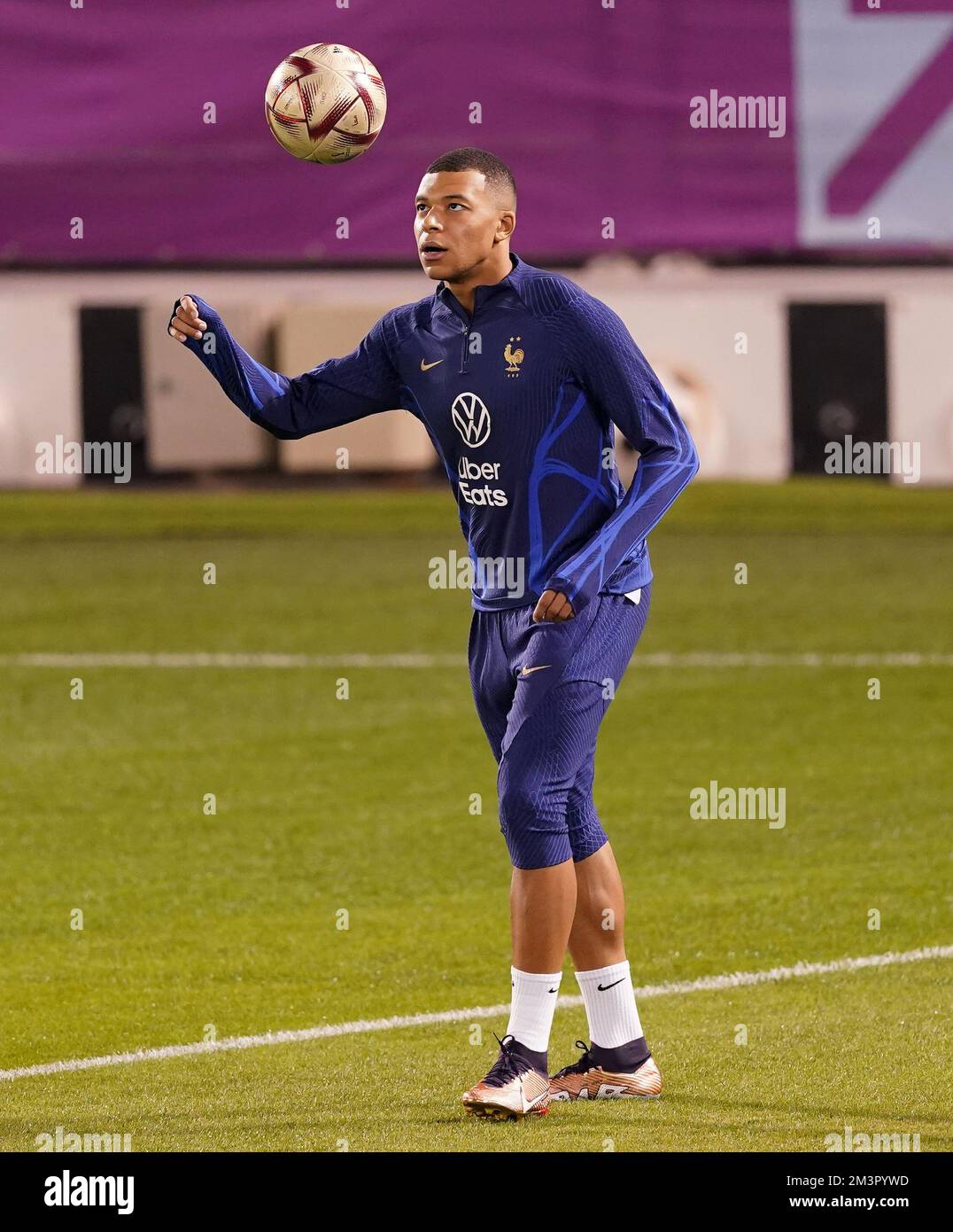 France's Kylian Mbappe during a training session at Al Sadd SC Stadium ...