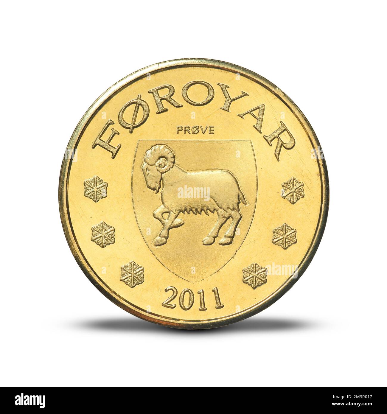The coin of 10 Kronur Faroe Islands from 2011 on a white background ...