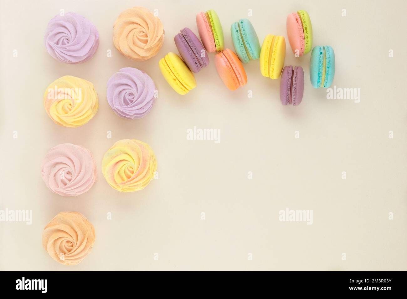 Assorted of sweets: macaroons, marshmallows and zephyrs. Traditional ...