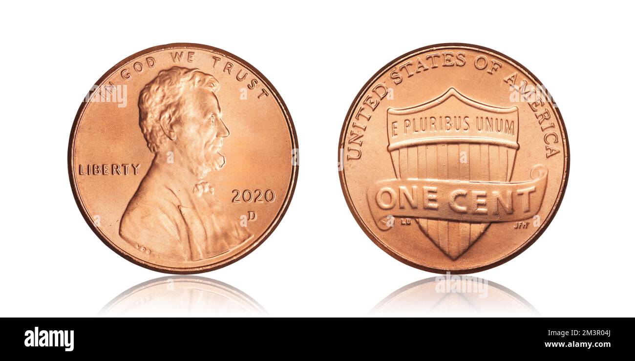 usa 1 cent, 2020 Lincoln on white background Stock Photo - Alamy