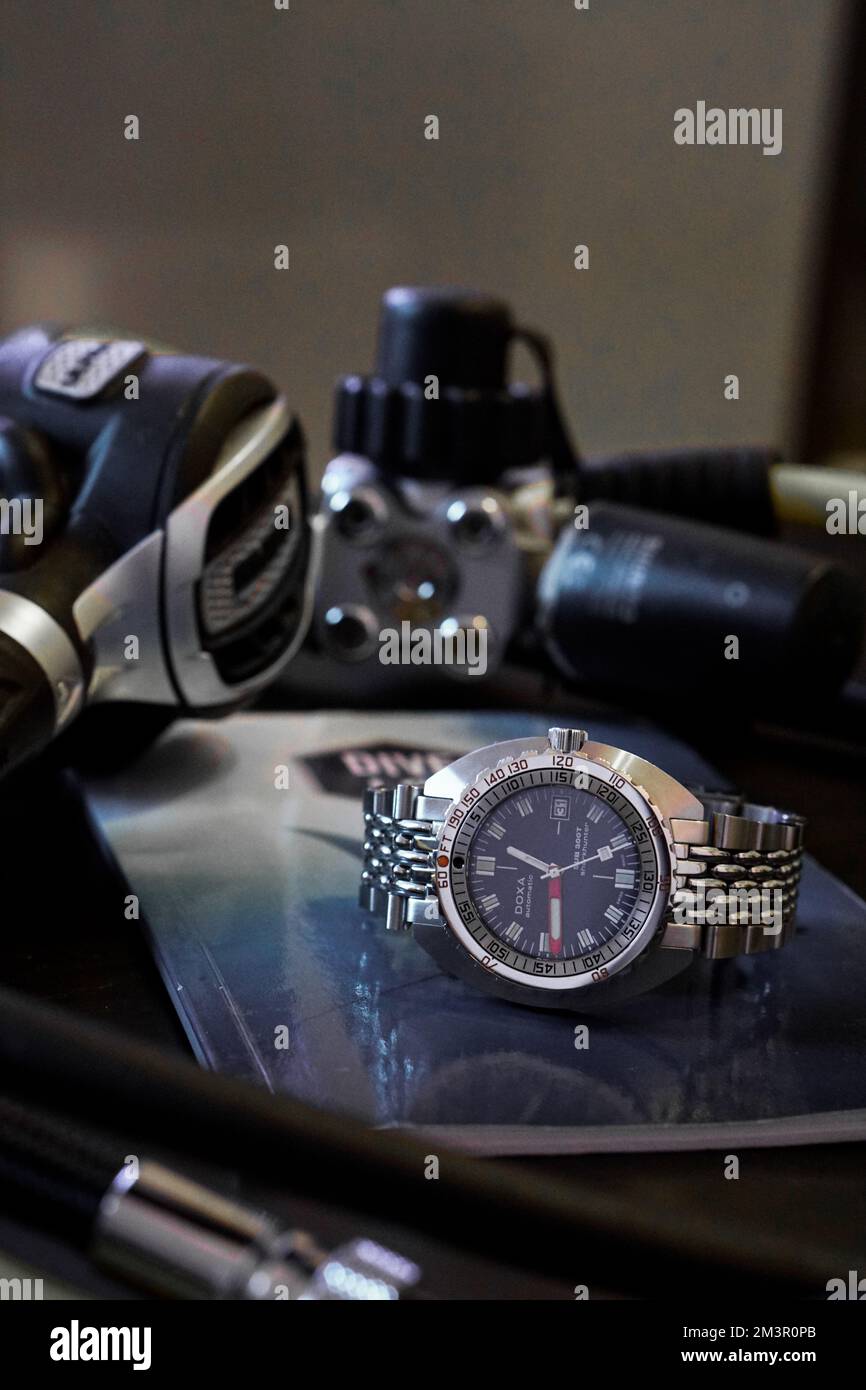 Mechanical Omega, Doxa Dive watch Speedmaster Sub300T Stock Photo - Alamy