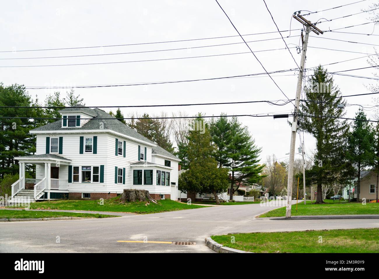 the street and the houses in a district in Westbrook in Maine Stock ...
