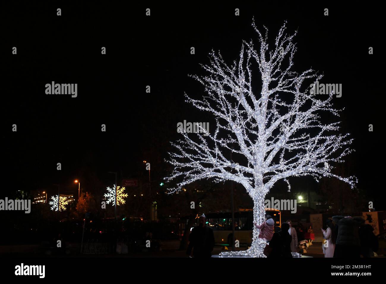 Istanbul, Turkey - December 10, 2022: A normal tree decorated with ...
