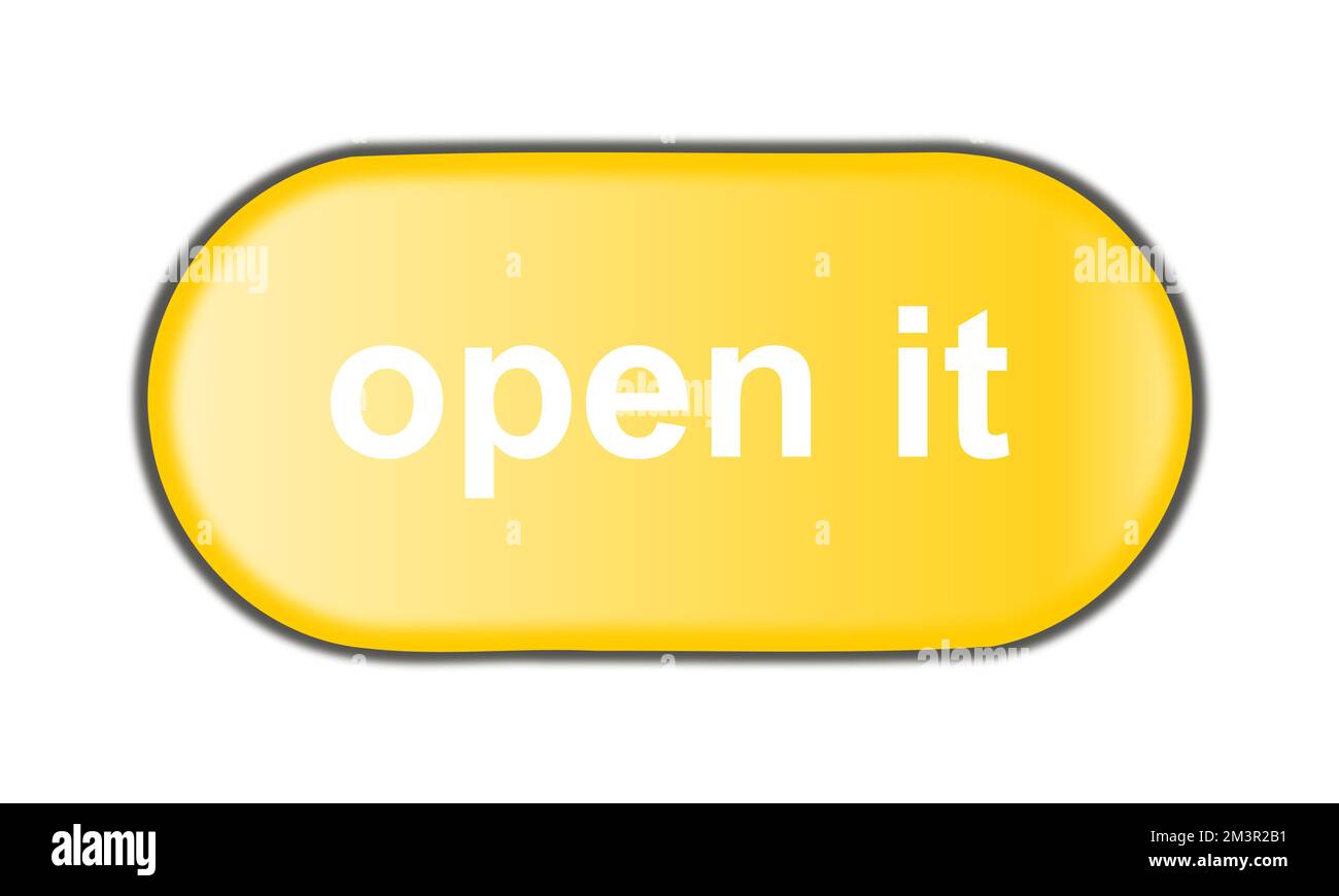 horizontal yellow open it button on white background Stock Photo - Alamy