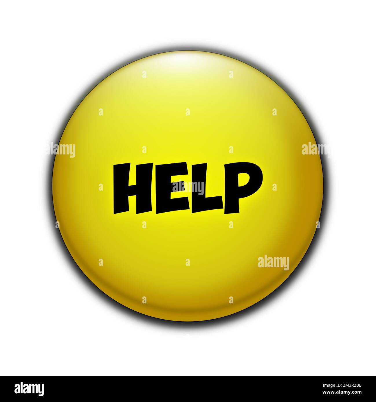3d graphic yellow button help on white background Stock Photo - Alamy
