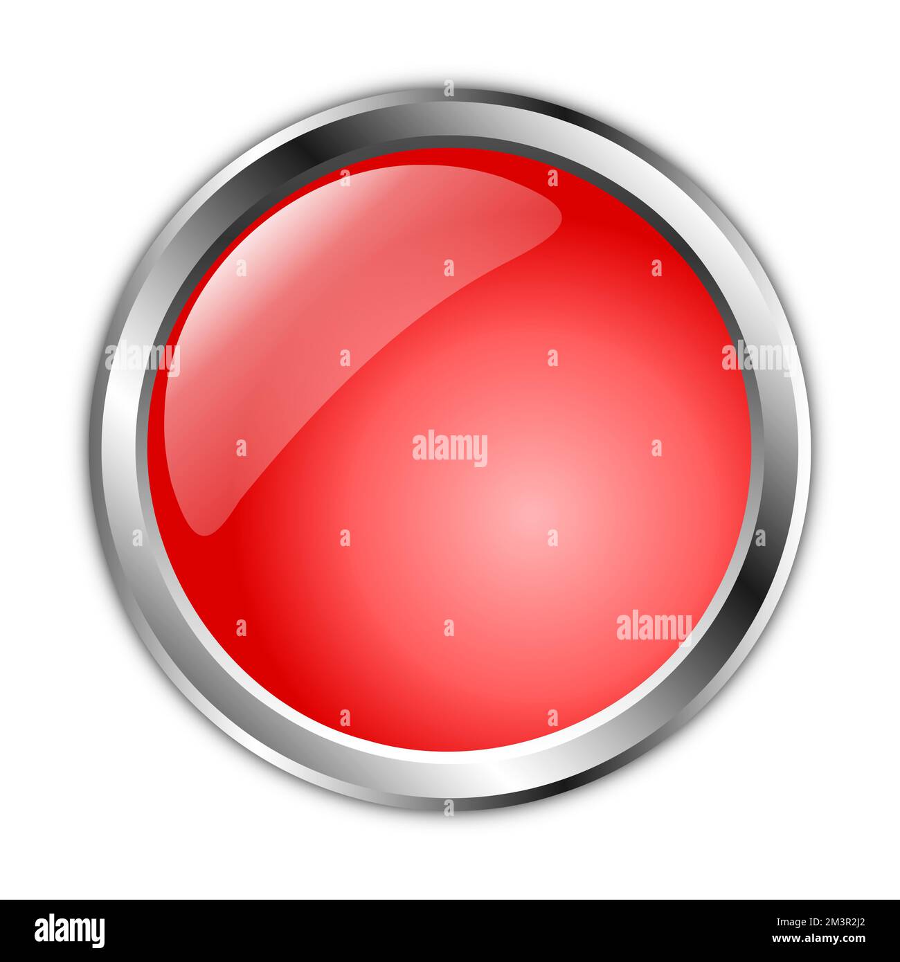 drawing of a 3d red button with a silver border on a white background ...