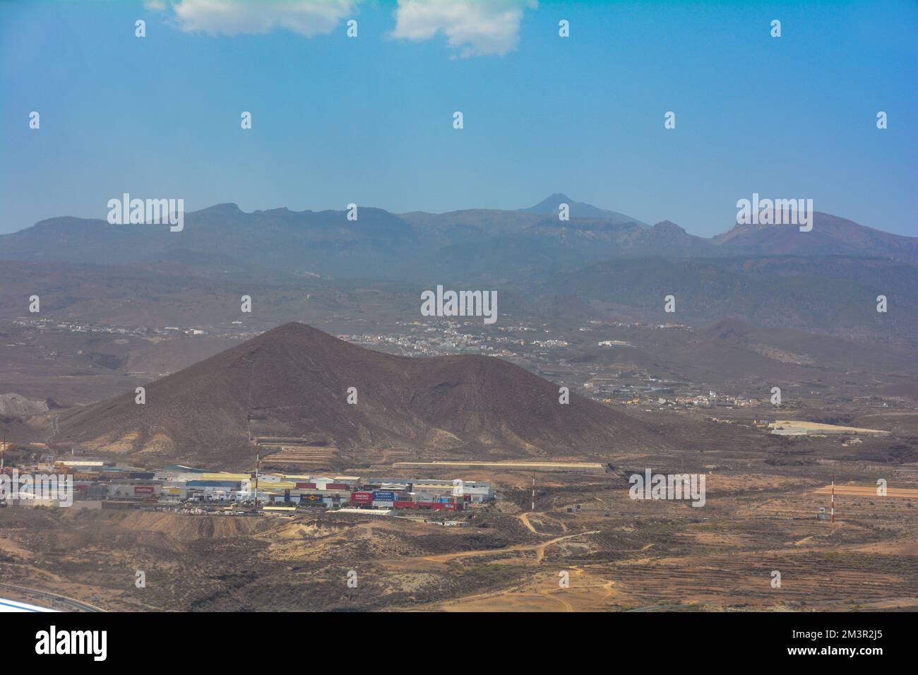 View from a murky airplane window on approach to Tenerife South Airport ...