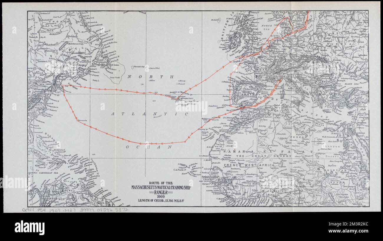 Route of the Massachusetts nautical training ship Ranger, 1909 , North ...