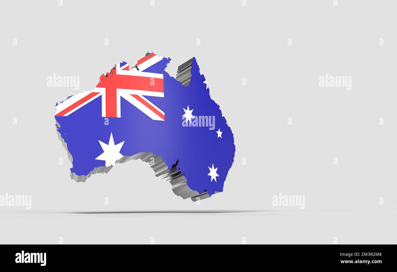 curved australia map on light grey background - 3D rendering Stock ...