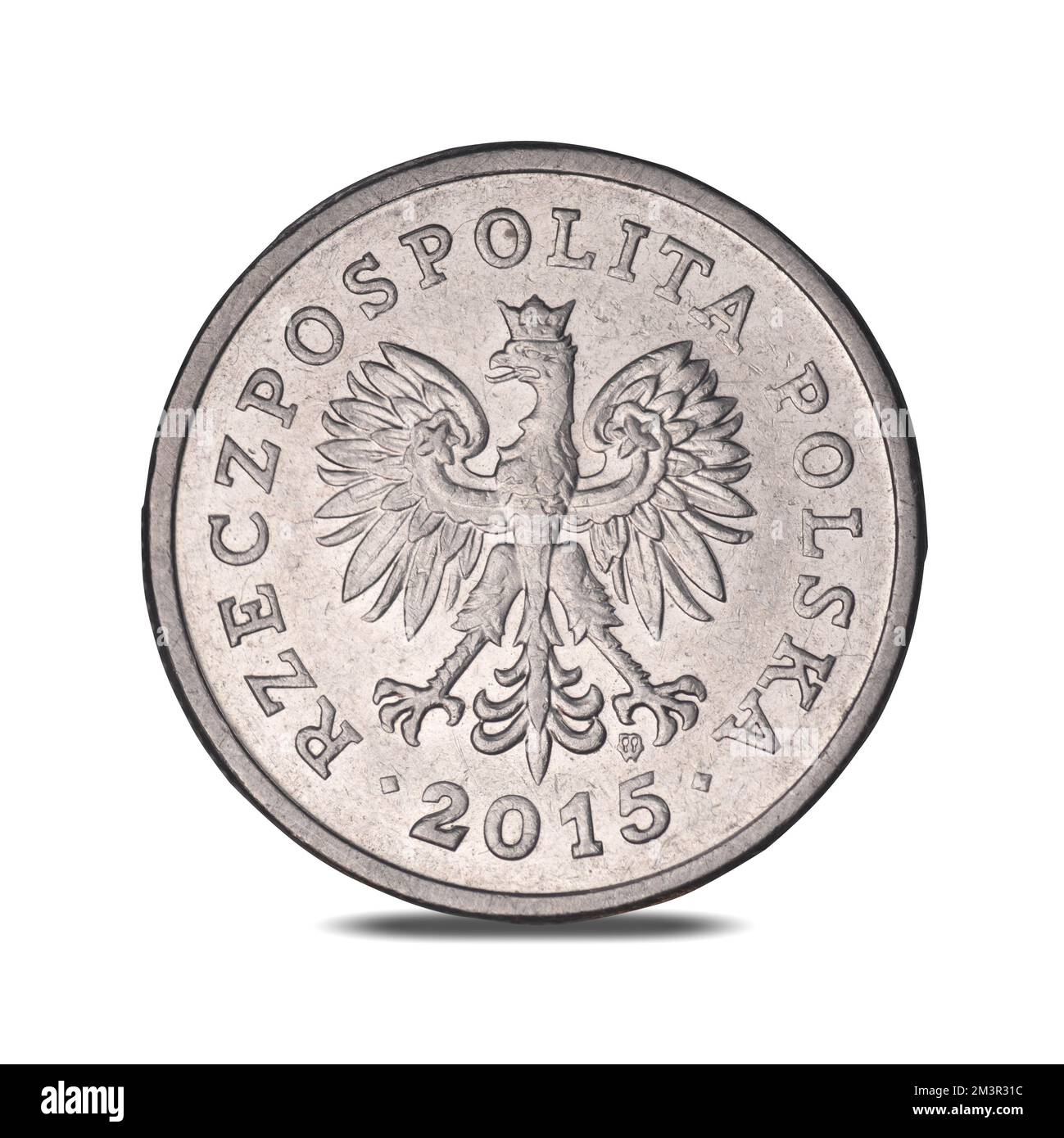 Polish circulation coin from 2015 on a white background Stock Photo - Alamy